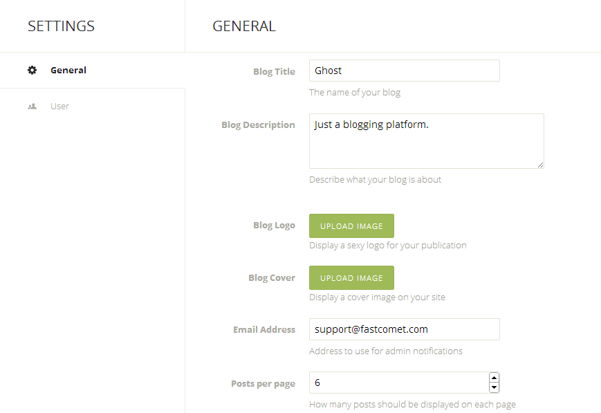 Ghost Tutorial: Setup Ghost Settings - FastComet